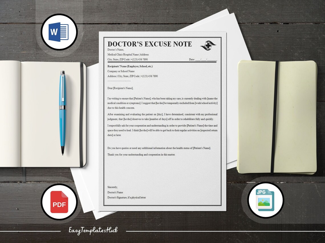 Editable Doctor Excuse Notes, Doctor Excuse Letter, Professional Doctor ...