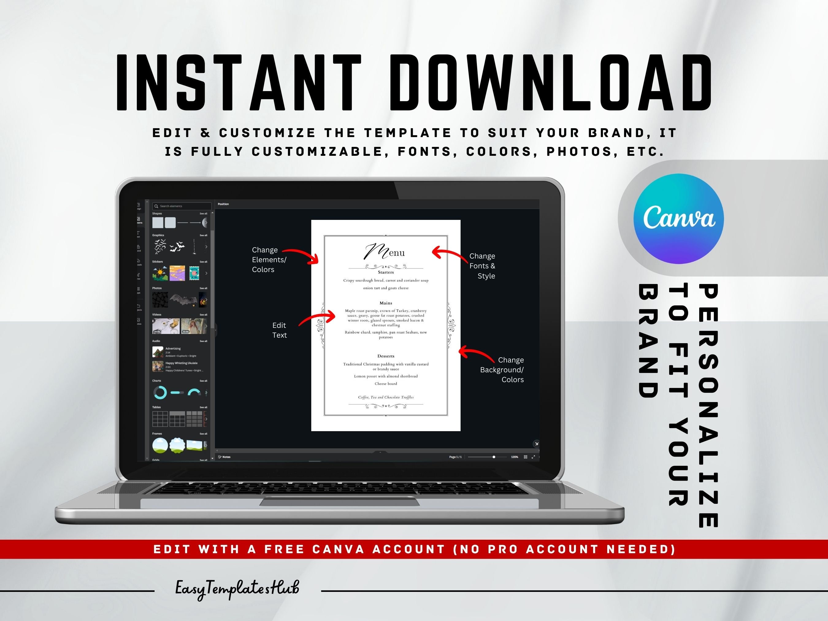 Modern Bar Menu Template, Editable Menu Template, Bar Menu, Minimalist ...