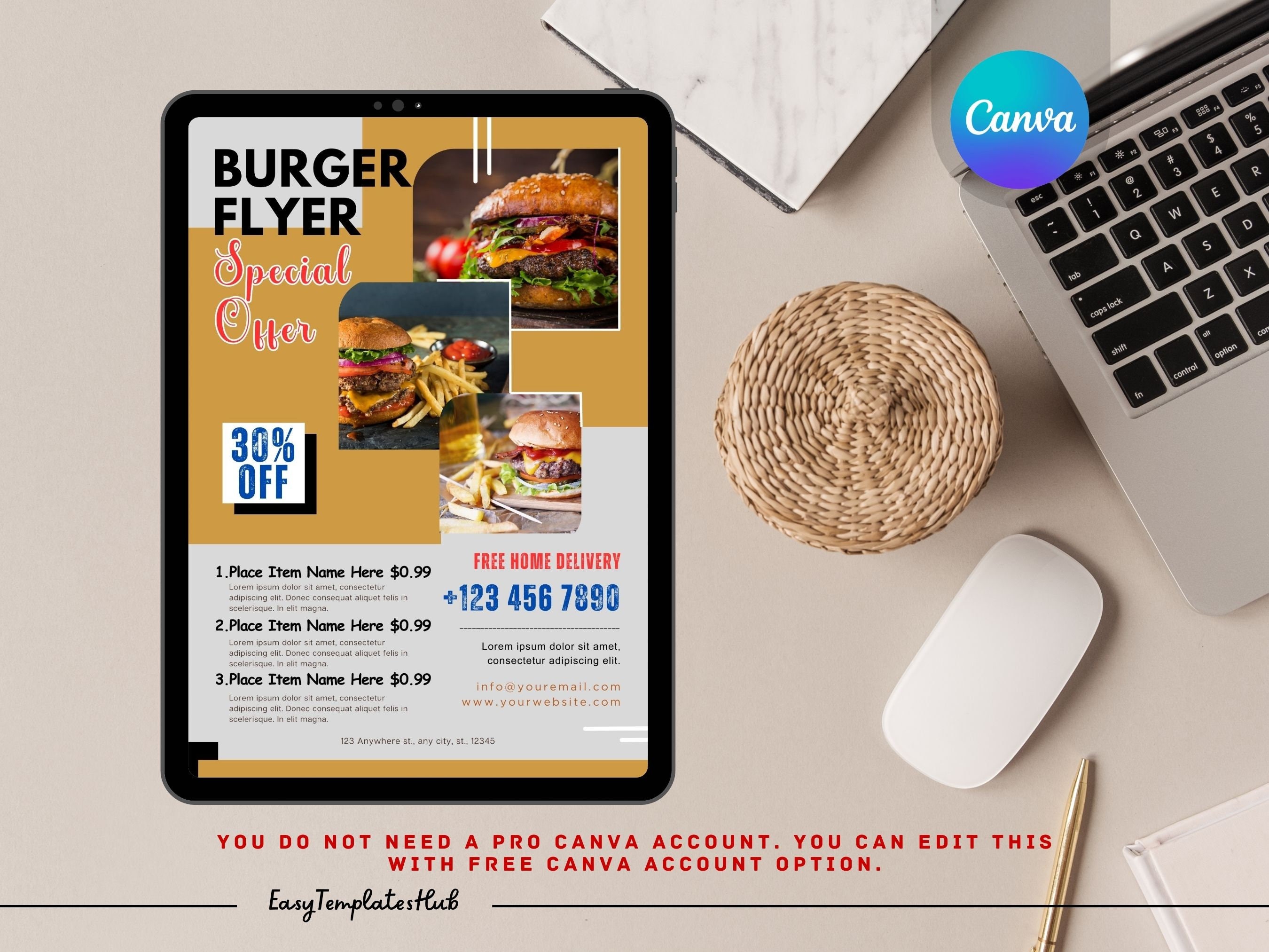 Burger Food Flyer, Editable Template, Editable Canva Food, Food Flyer ...