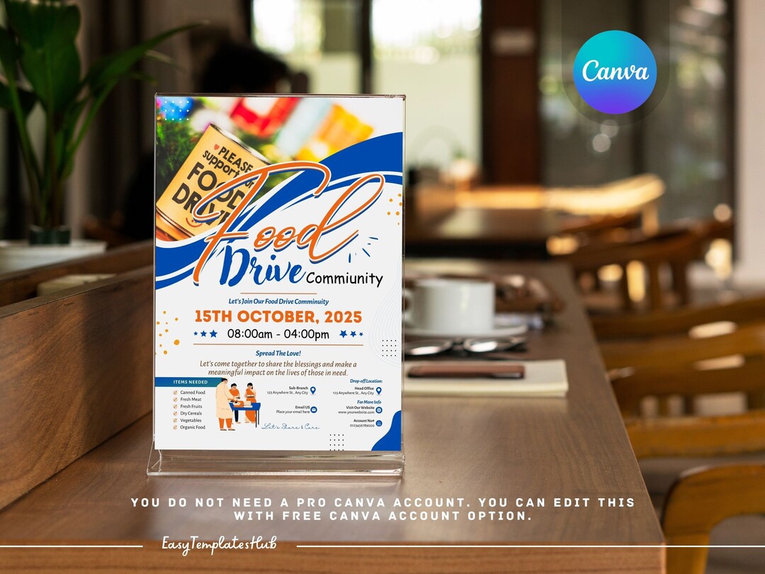 Food Drive Flyer, Fall Food Drive Flyer, Charity Fundraiser Flyer ...