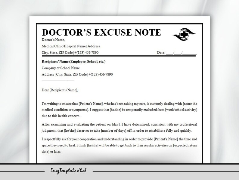 Editable Doctor Excuse Notes, Doctor Excuse Letter, Professional Doctor ...