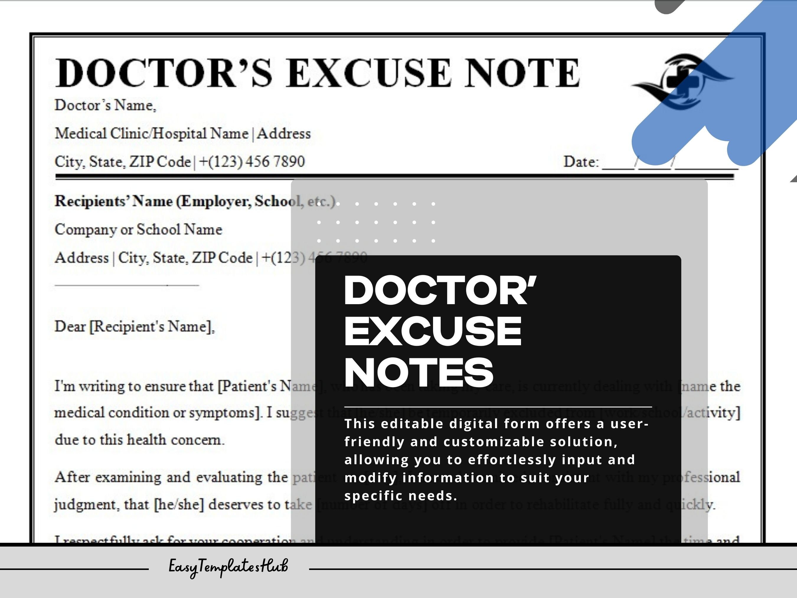 Editable Doctor Excuse Notes, Doctor Excuse Letter, Professional Doctor ...