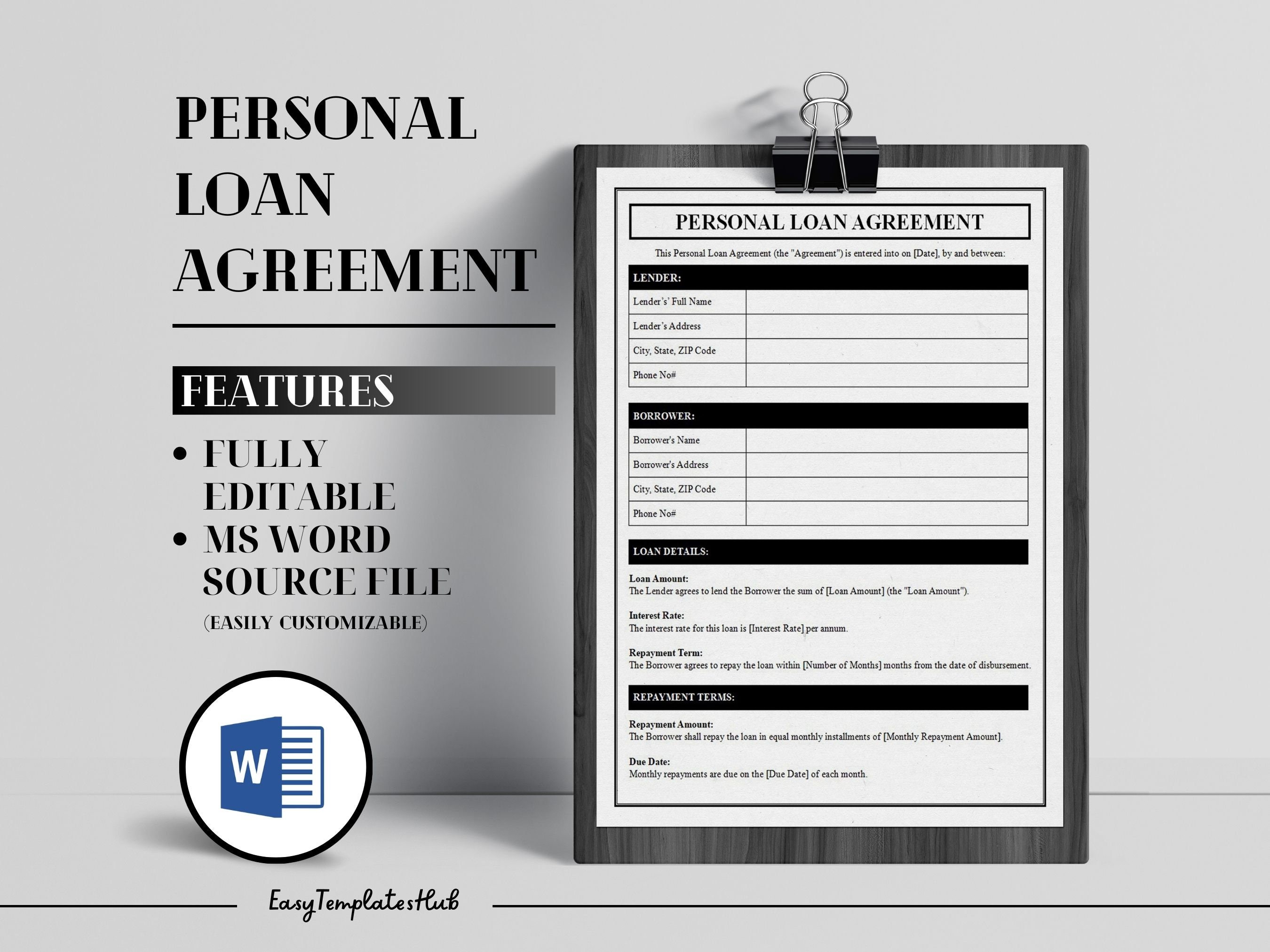 Professional Personal Loan Agreement, Loan Agreement, Personal Loan ...