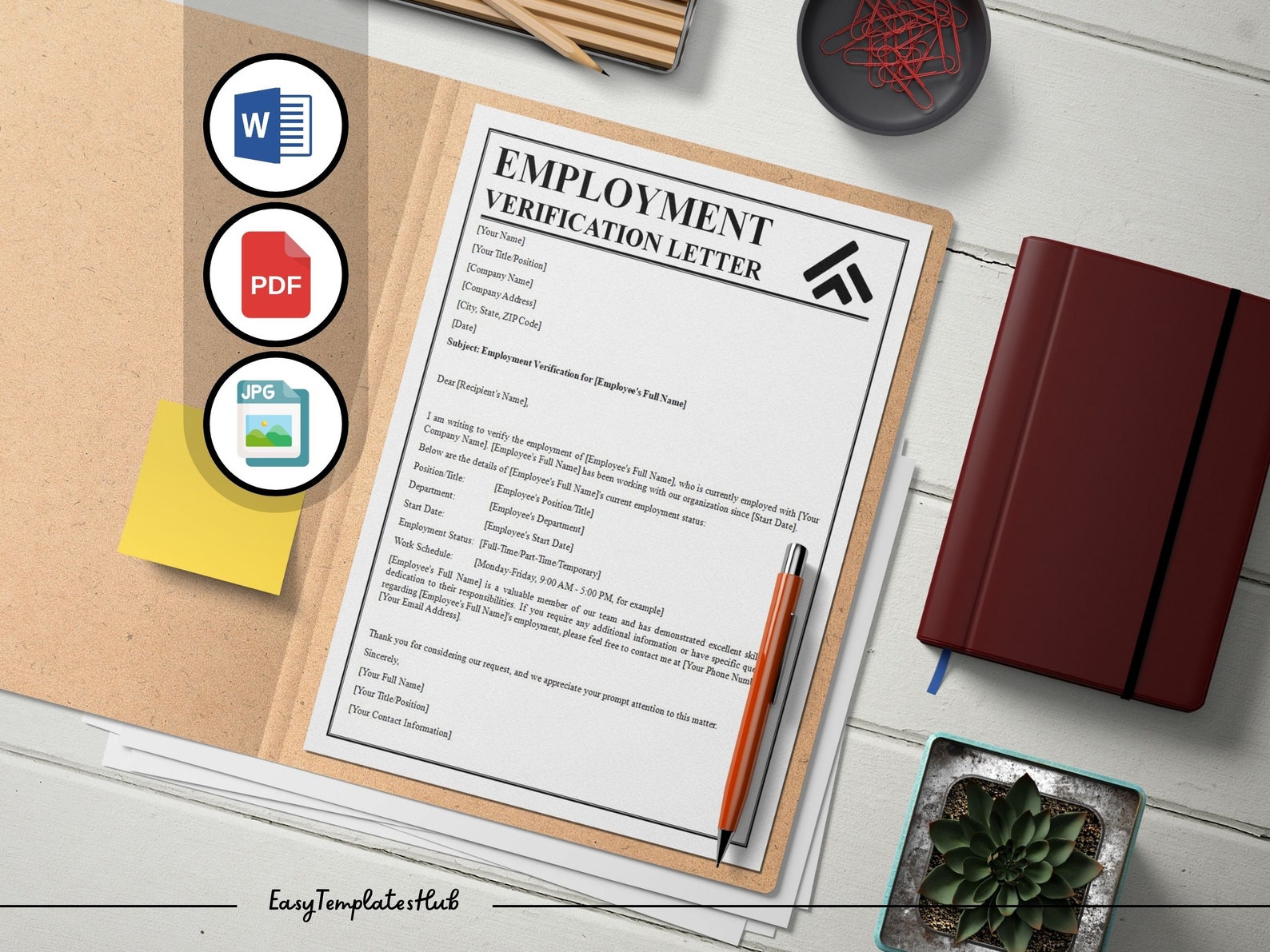 Professional Employment Verification Letter, Editable Employee ...