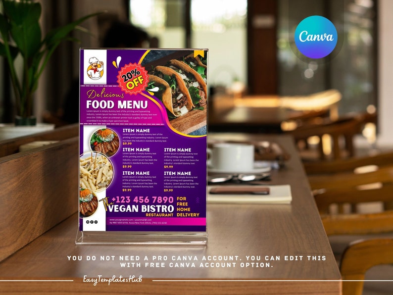 Bistro Restaurant Menu Template, Vegan Bistro Flyer, Food Menu Template ...