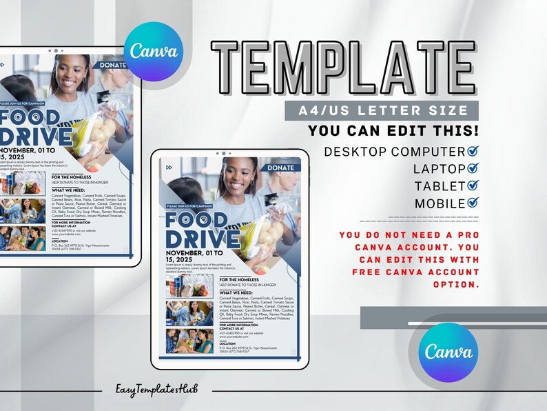 Food Drive Template Fall Food Drive Flyer, Fall Food Bank Charity Event ...