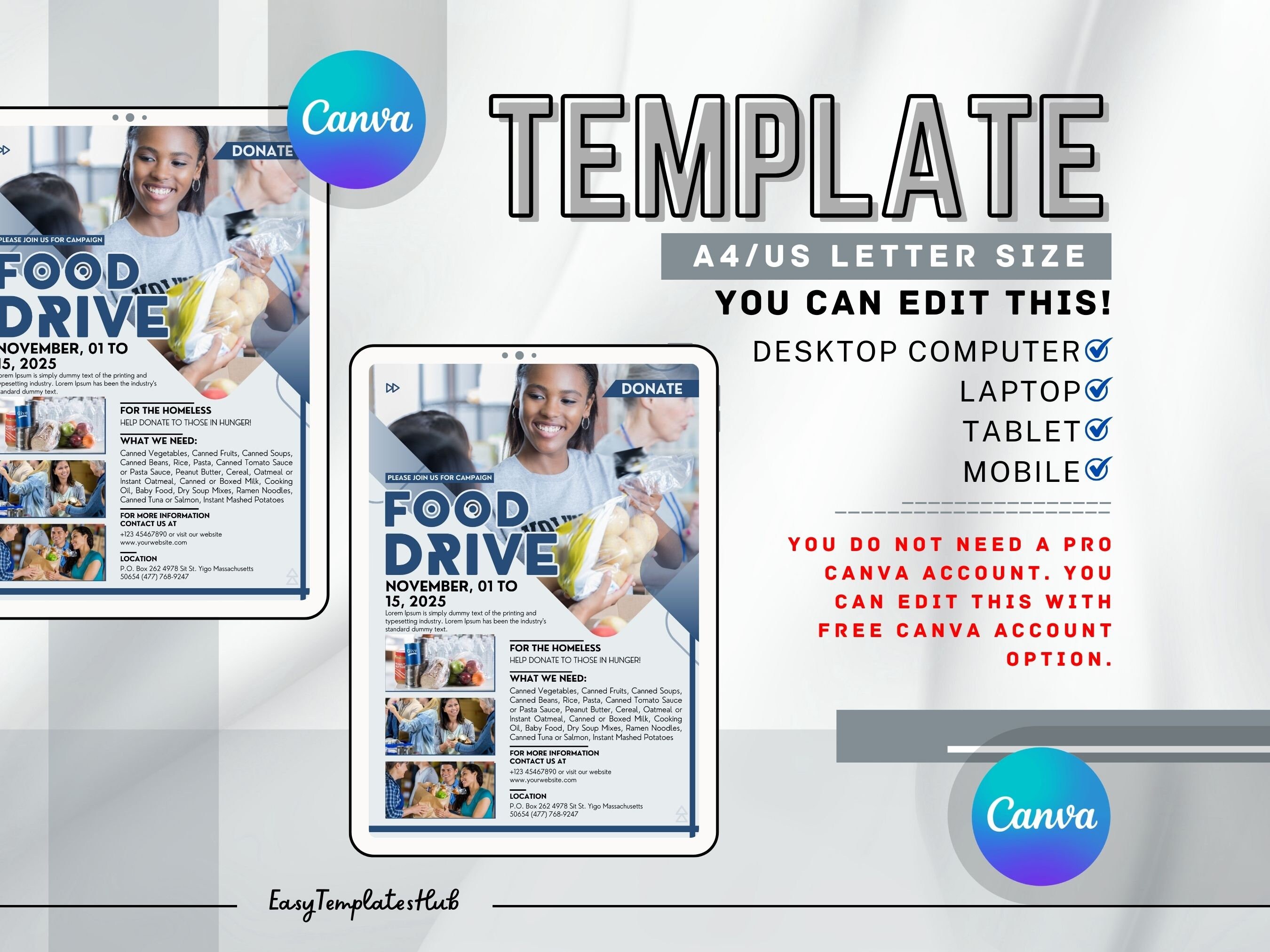 Food Drive Template Fall Food Drive Flyer, Fall Food Bank Charity Event ...