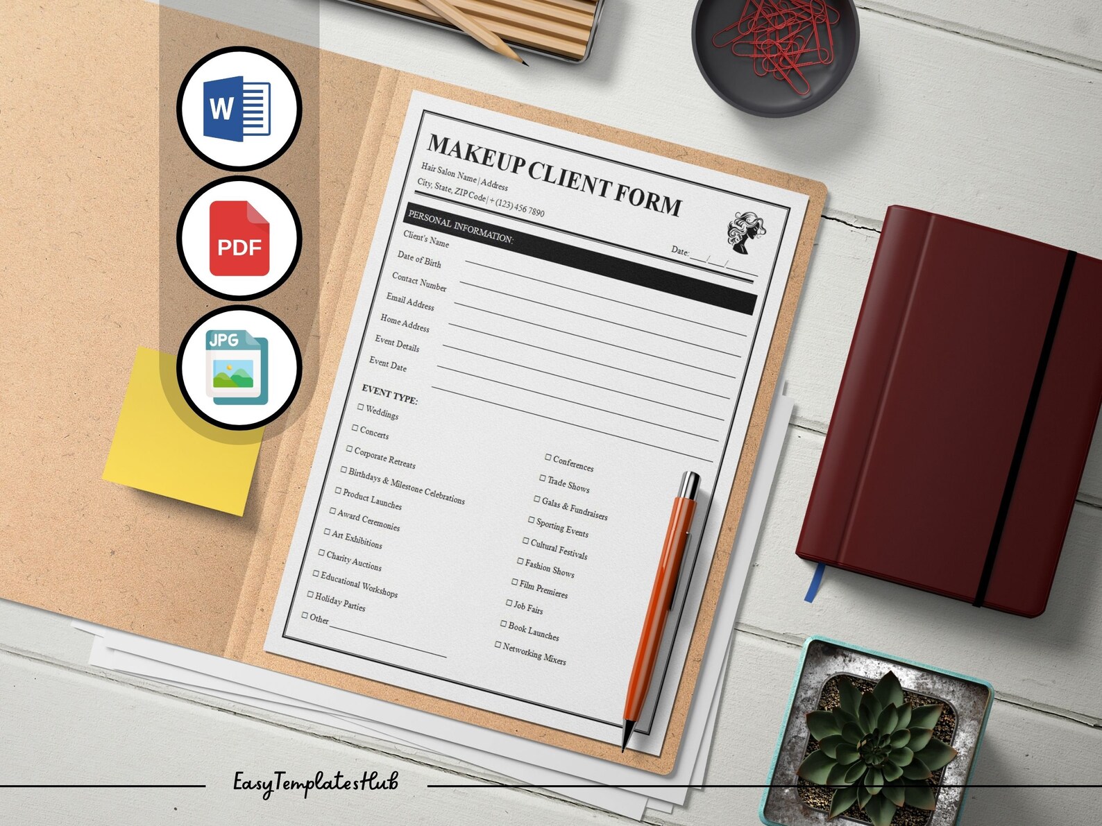 Professional Makeup Client Form, Makeup Artist Forms, Makeup Artist ...