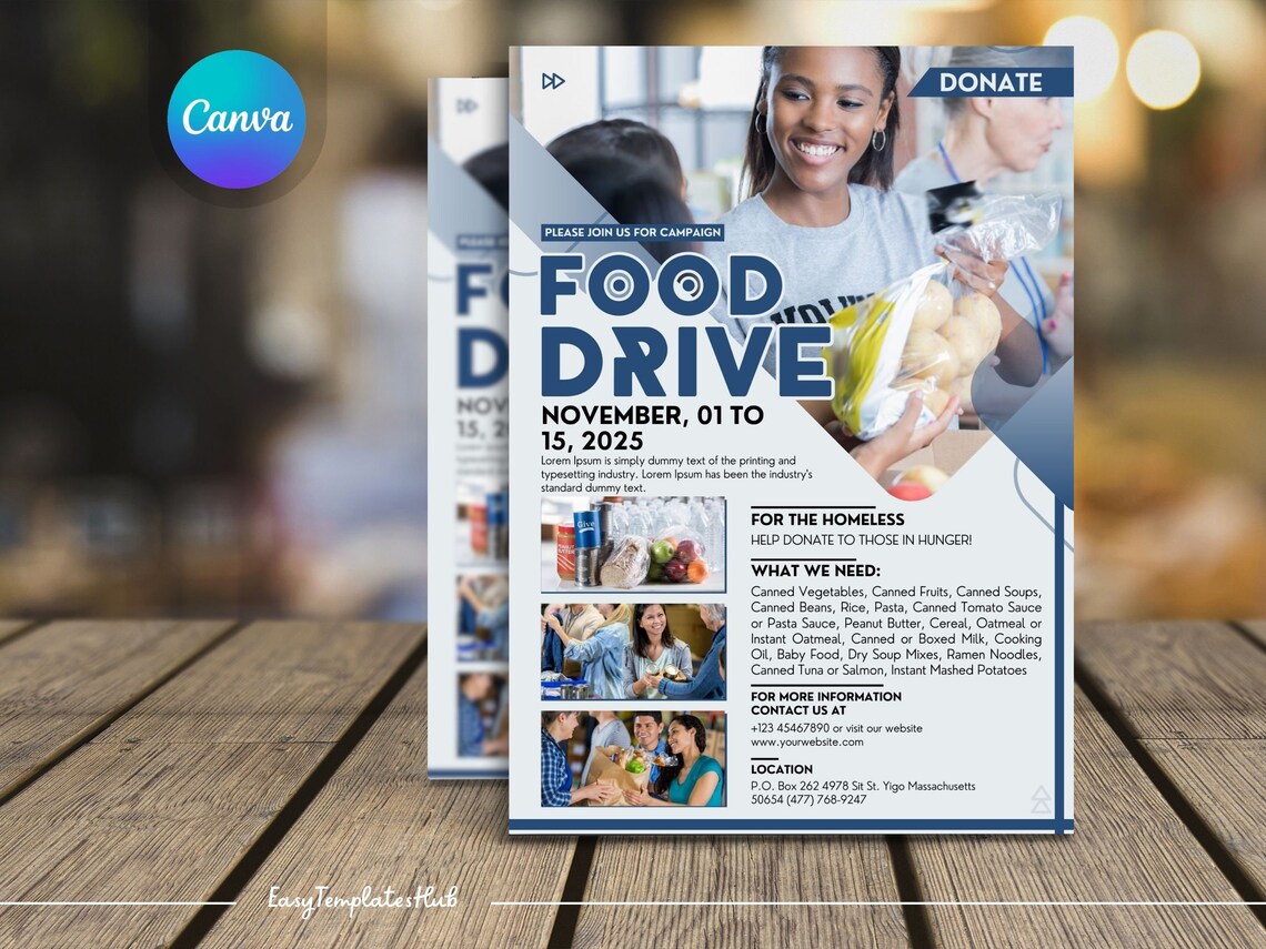 Food Drive Template Fall Food Drive Flyer, Fall Food Bank Charity Event ...