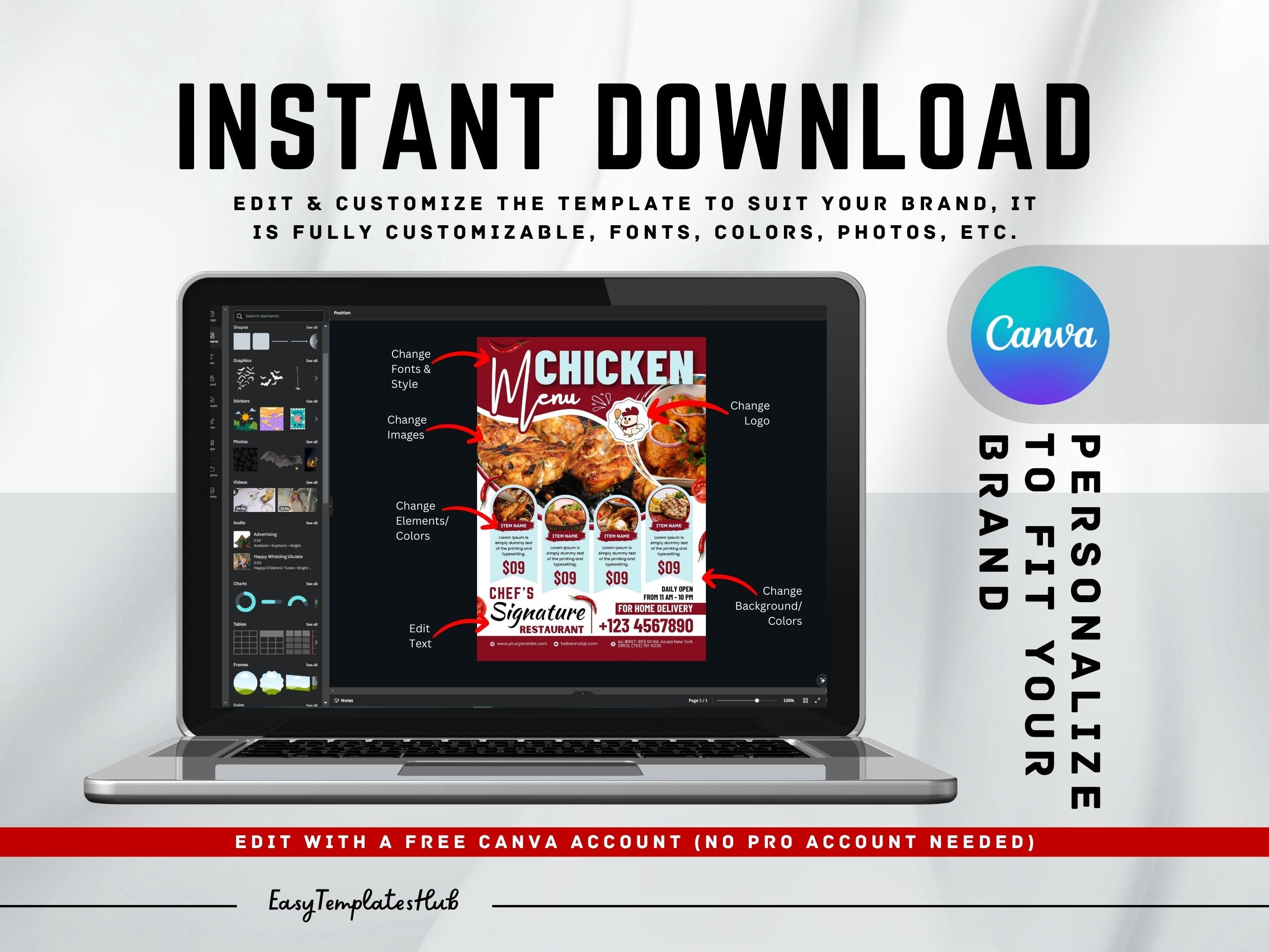 Chicken Dinner Flyer, Fry Chicken Food Menu, Editable Restaurant Menu ...