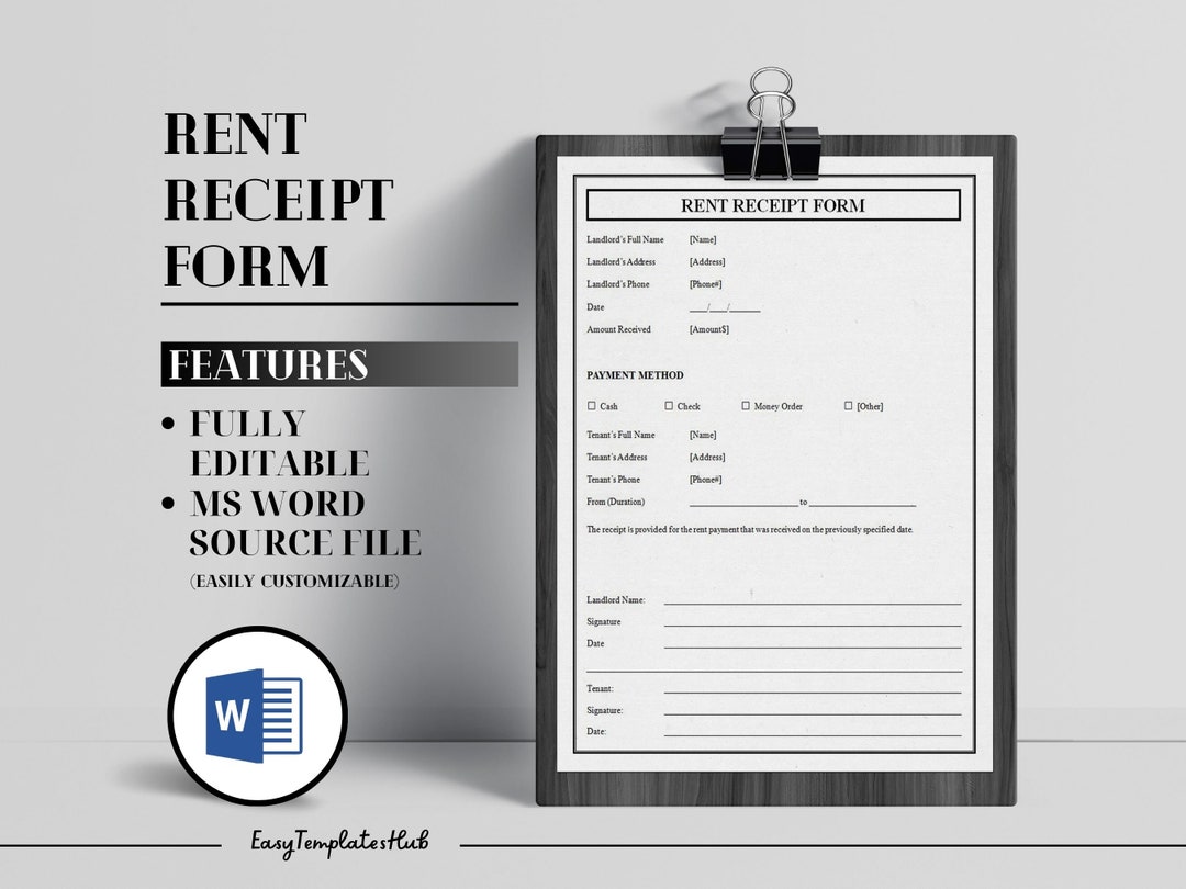 Professional Rent Receipt Form, Printable Rent Receipt, Sales Receipt ...
