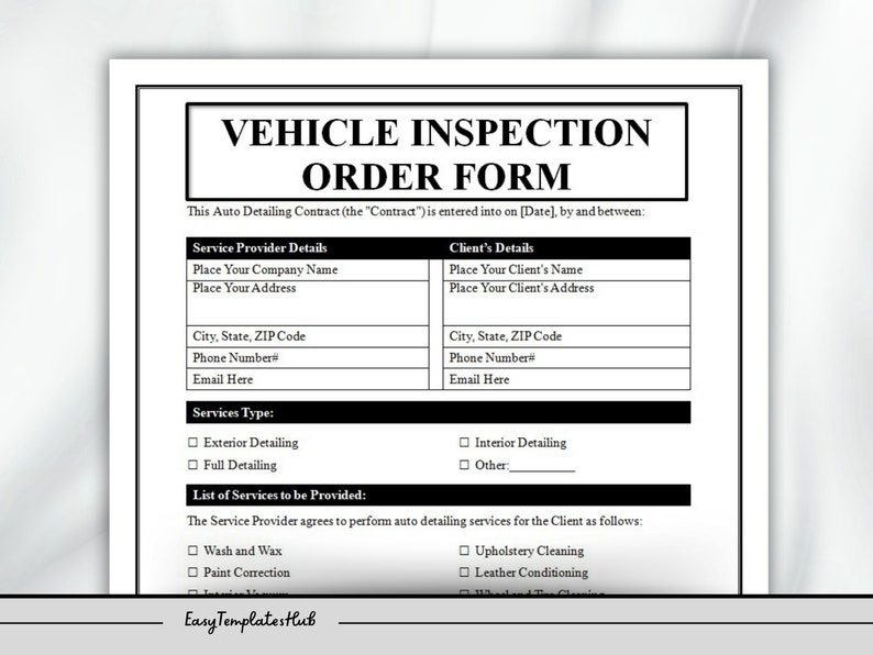 Professional Vehicle Inspection Form, Visual Inspection Form, Printable ...