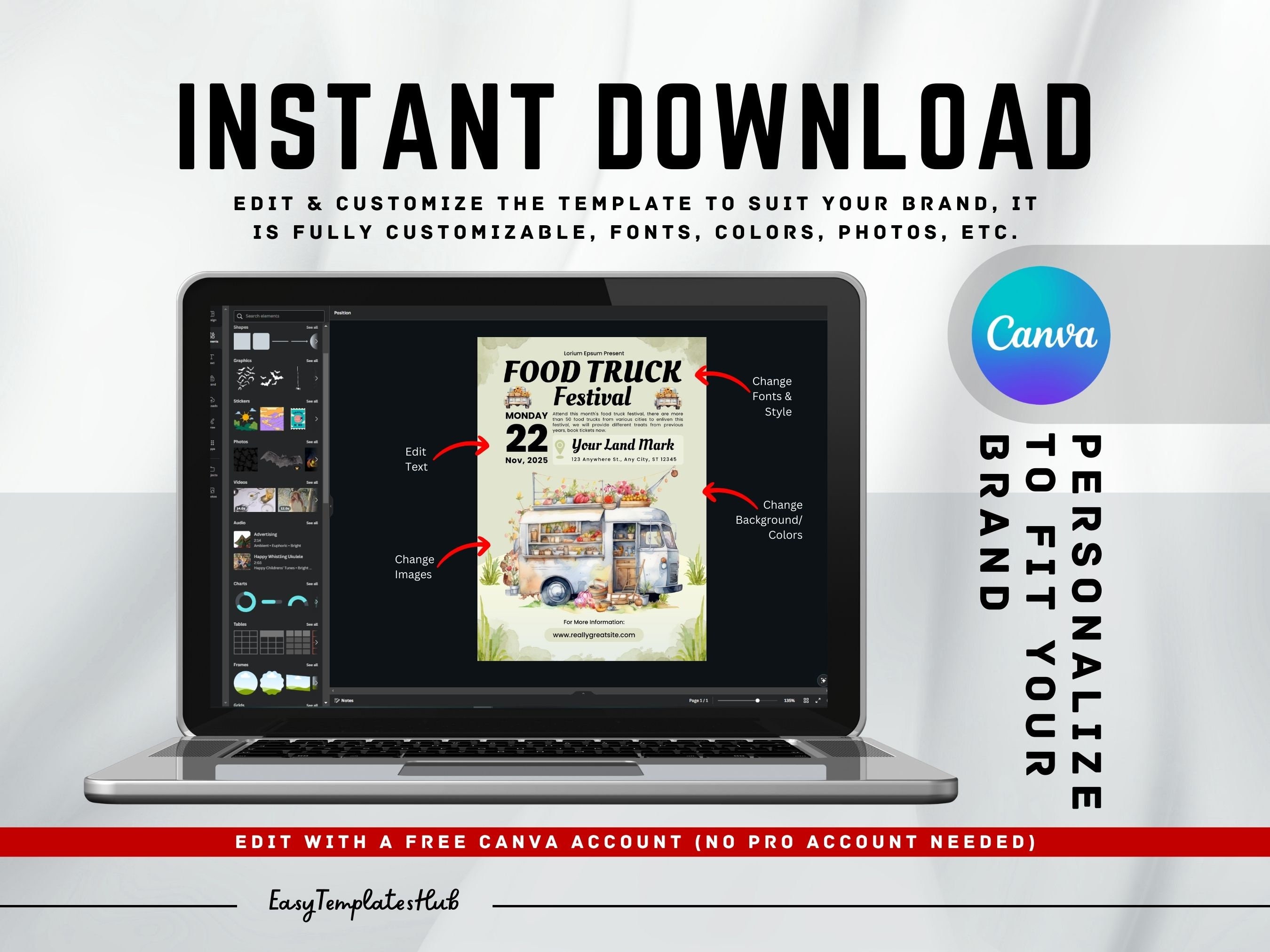 Editable Food Truck Theme Template, Food Truck Flyer, Food Truck ...