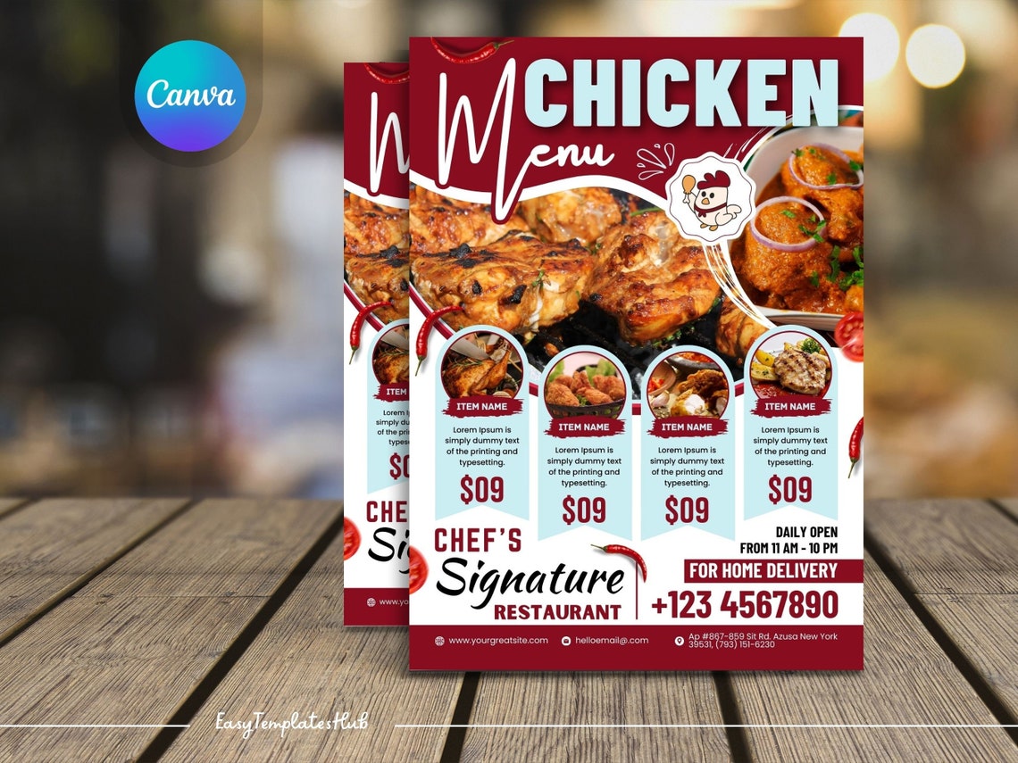 Chicken Dinner Flyer, Fry Chicken Food Menu, Editable Restaurant Menu ...