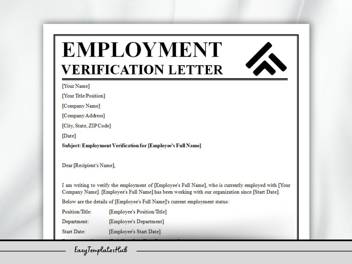 Professional Employment Verification Letter, Editable Employee ...