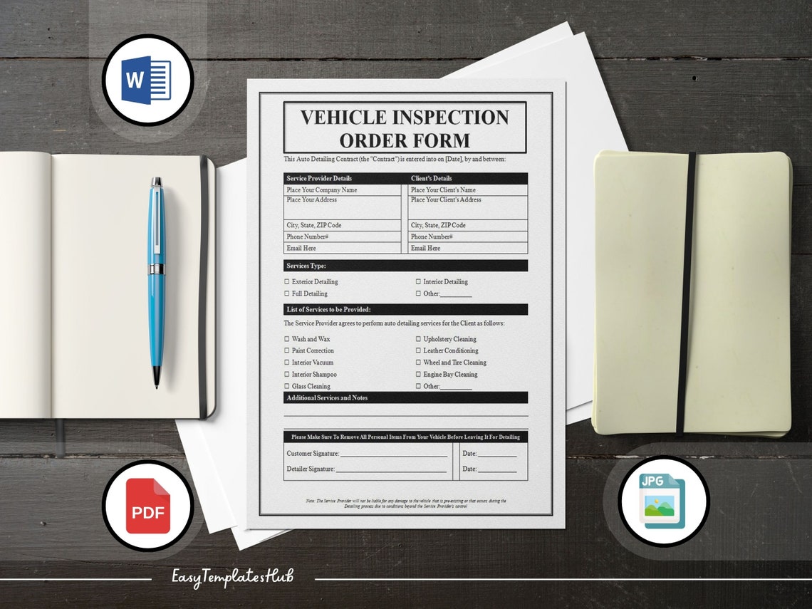 Professional Vehicle Inspection Form, Visual Inspection Form, Printable ...