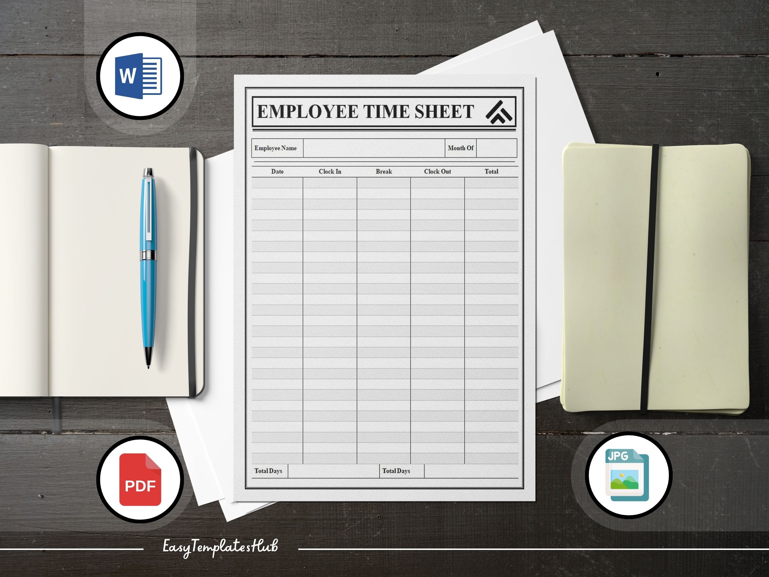 Employee Time Sheet, Employee Timekeeping Sheet, Printable Timesheet ...