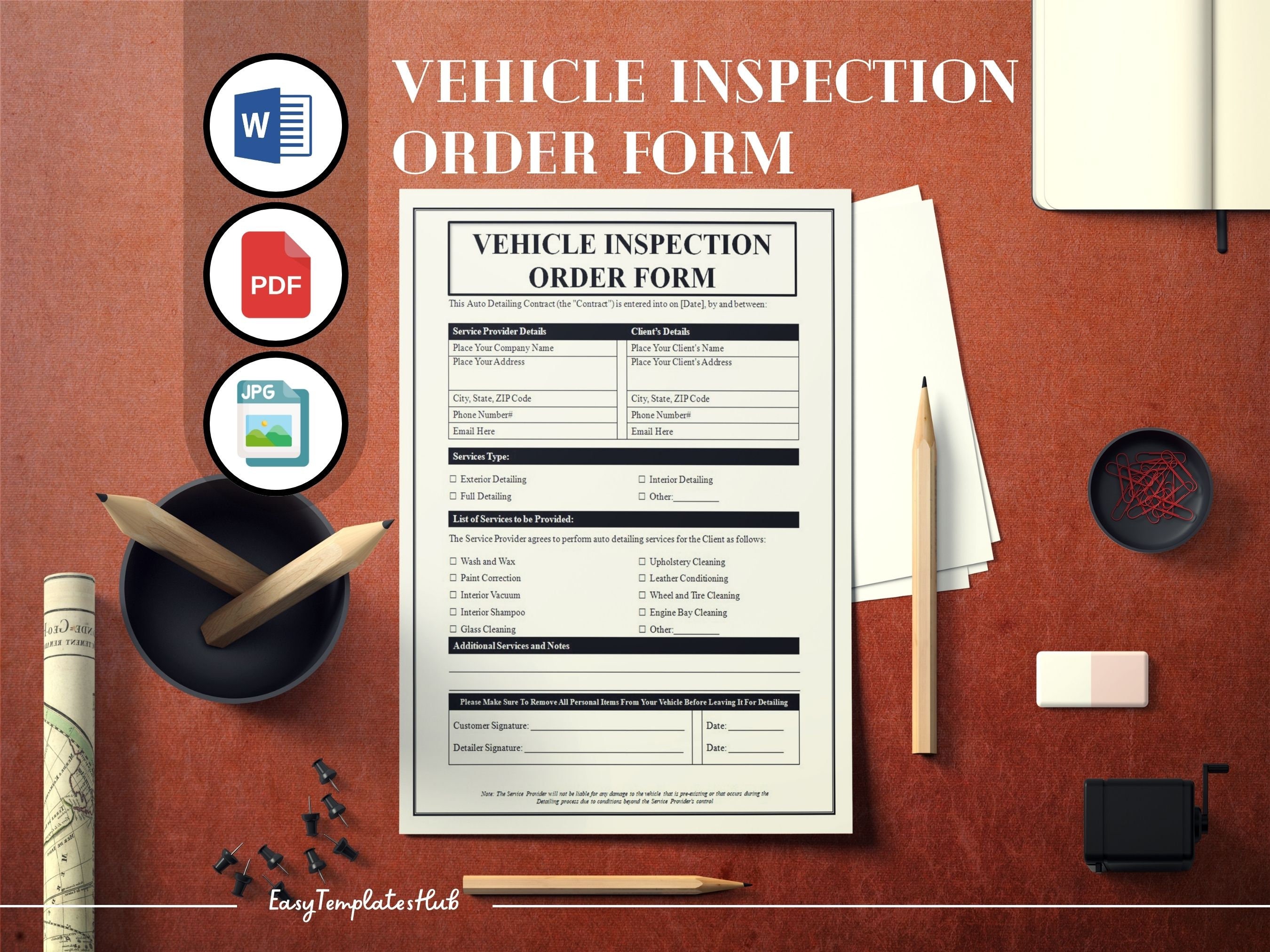 Professional Vehicle Inspection Form, Visual Inspection Form, Printable ...