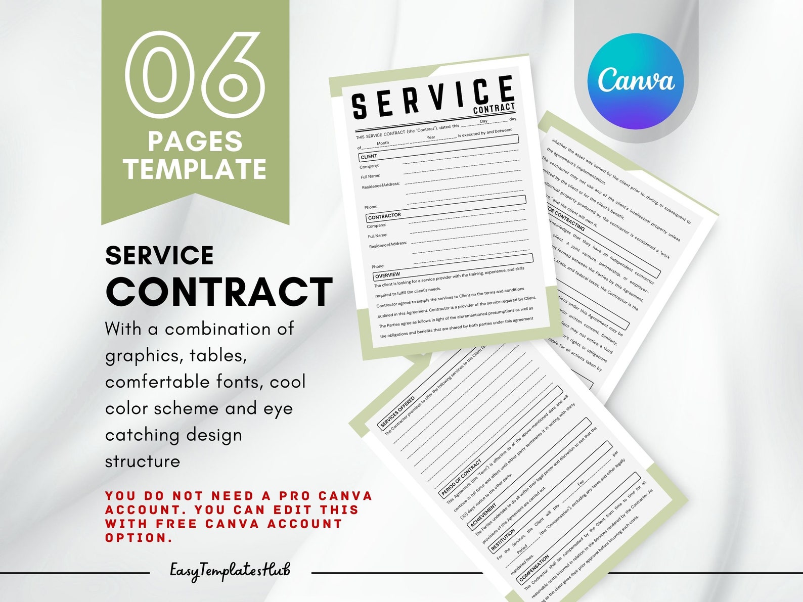 Editable Service Contract Template, Printable Service Contract Form ...