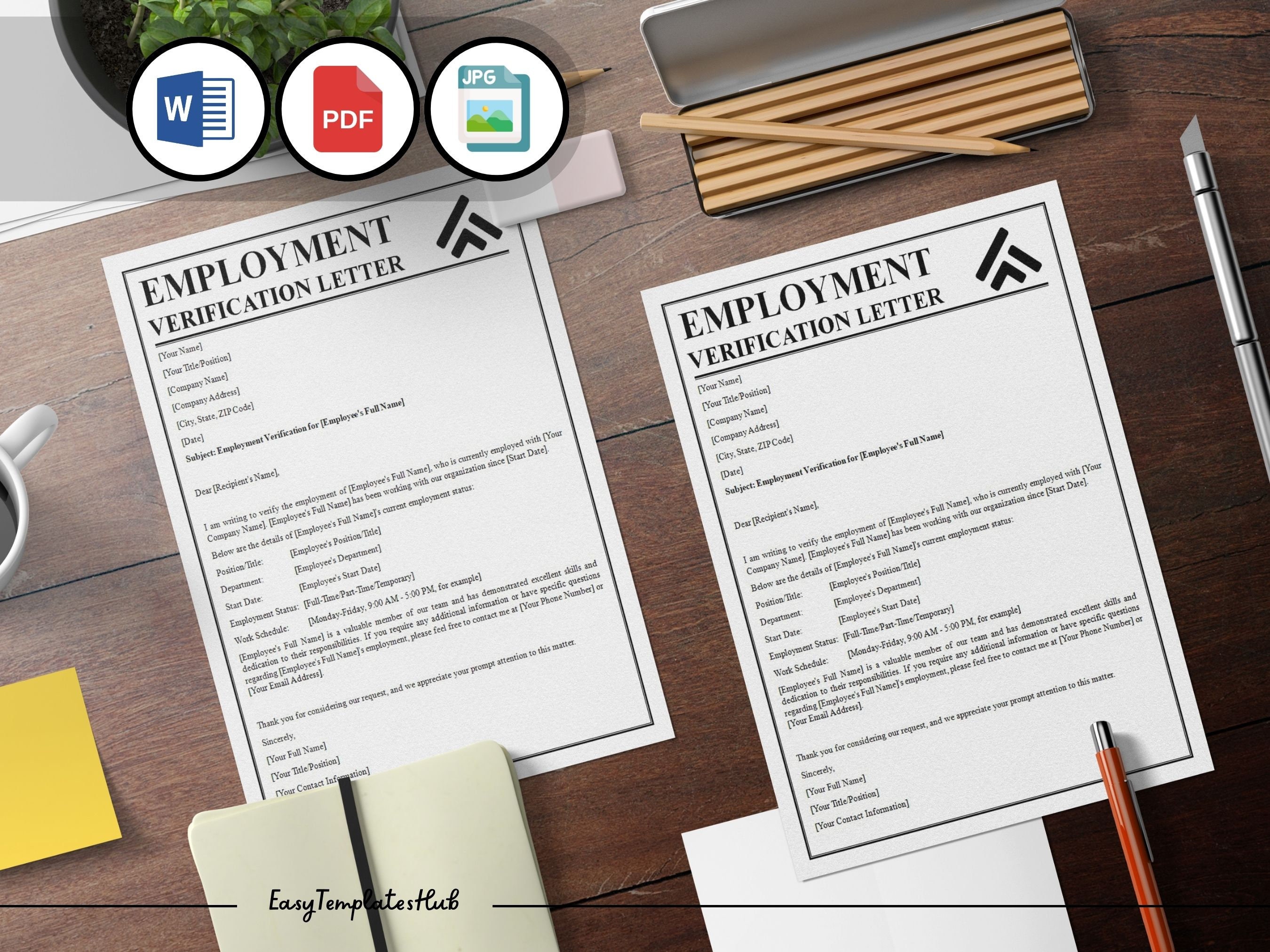 Professional Employment Verification Letter, Editable Employee ...