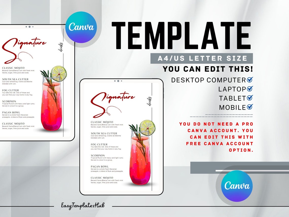 Signature Drink Sign, Bar Menu Template, Minimalist Signature Drink ...