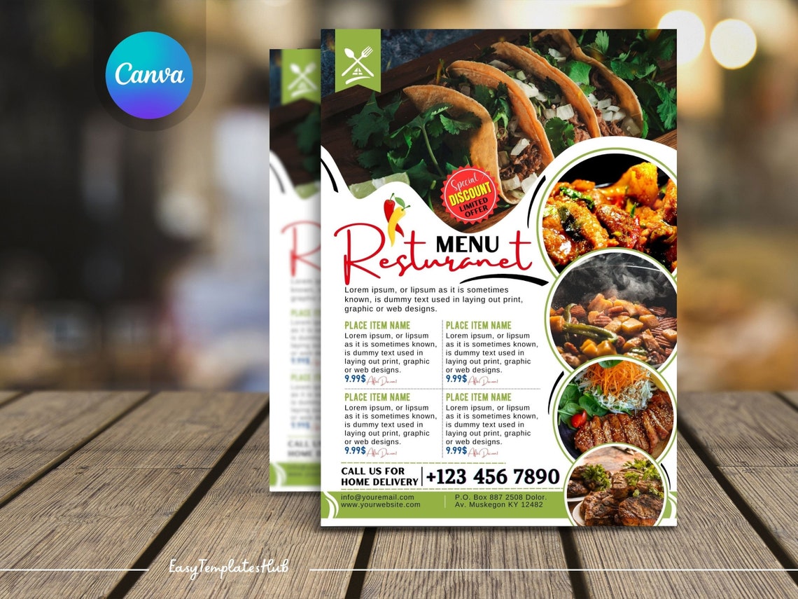 Editable Food Flyer Template, Food Menu Flyer, Restaurant Menu Template ...
