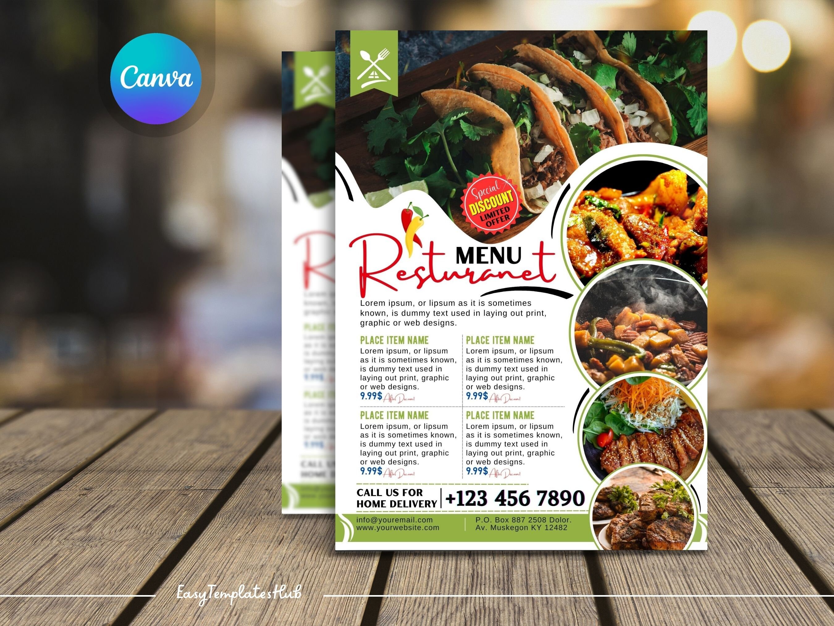 Editable Food Flyer Template, Food Menu Flyer, Restaurant Menu Template ...