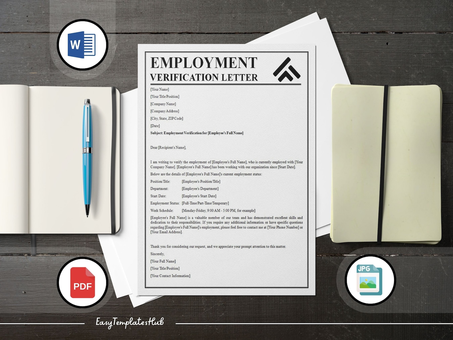 Professional Employment Verification Letter, Editable Employee ...