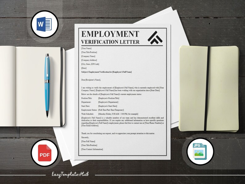 Professional Employment Verification Letter, Editable Employee ...