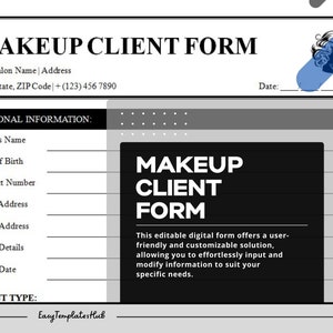 Professional Makeup Client Form, Makeup Artist Forms, Makeup Artist ...