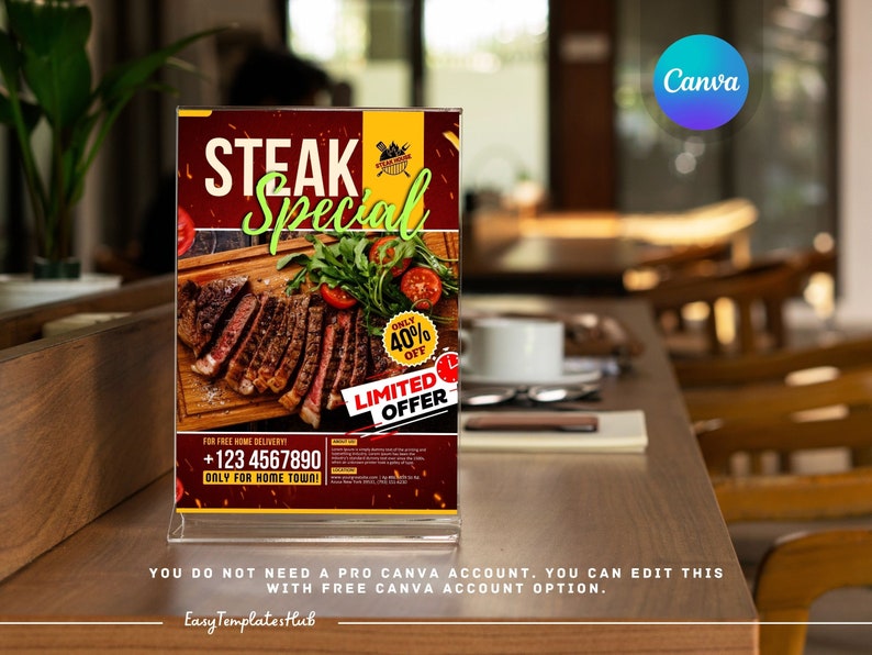 Steak Menu Flyer, Steak Special Menu, Editable Food Flyer, Restaurant ...