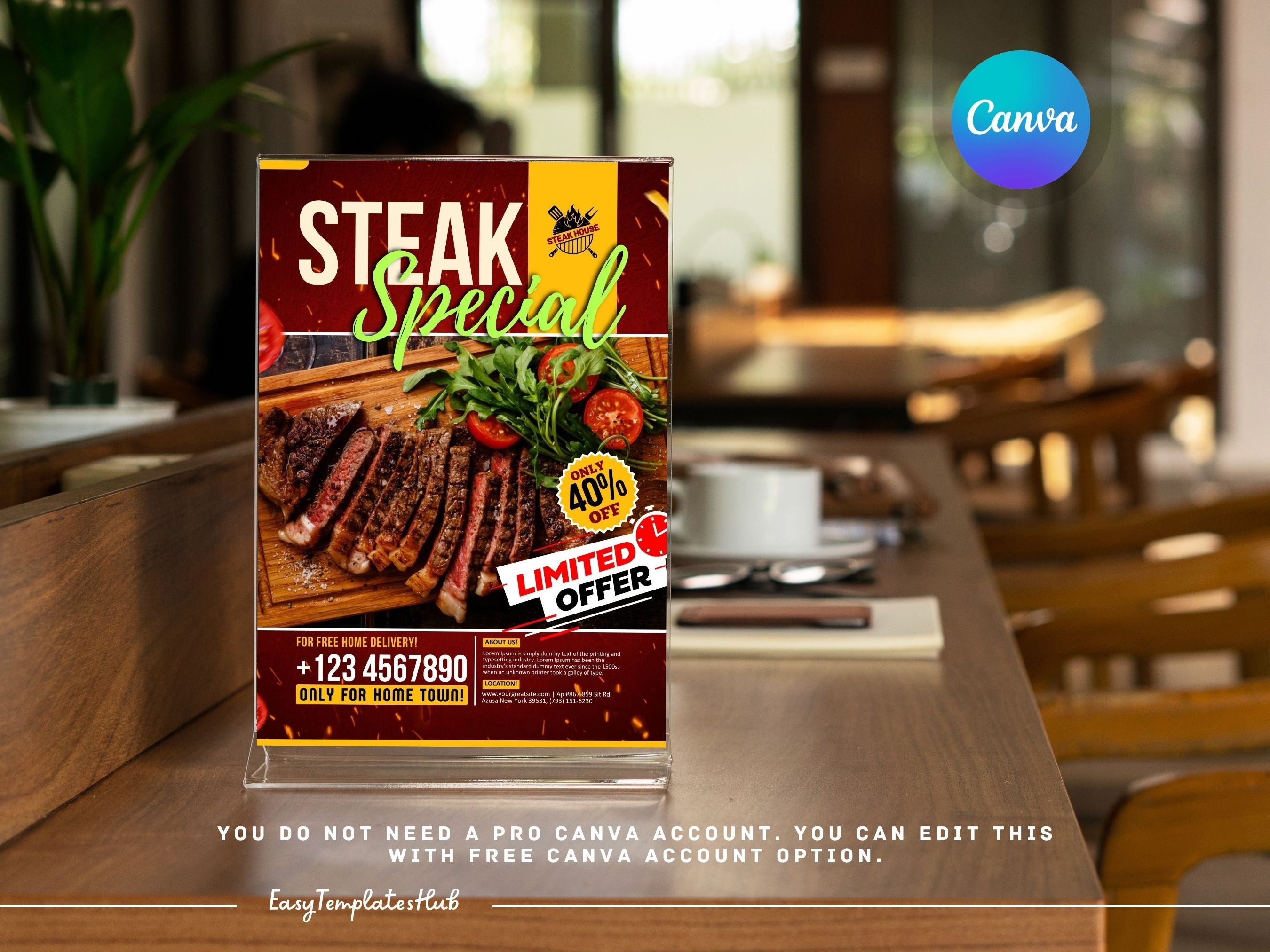 Steak Menu Flyer, Steak Special Menu, Editable Food Flyer, Restaurant ...