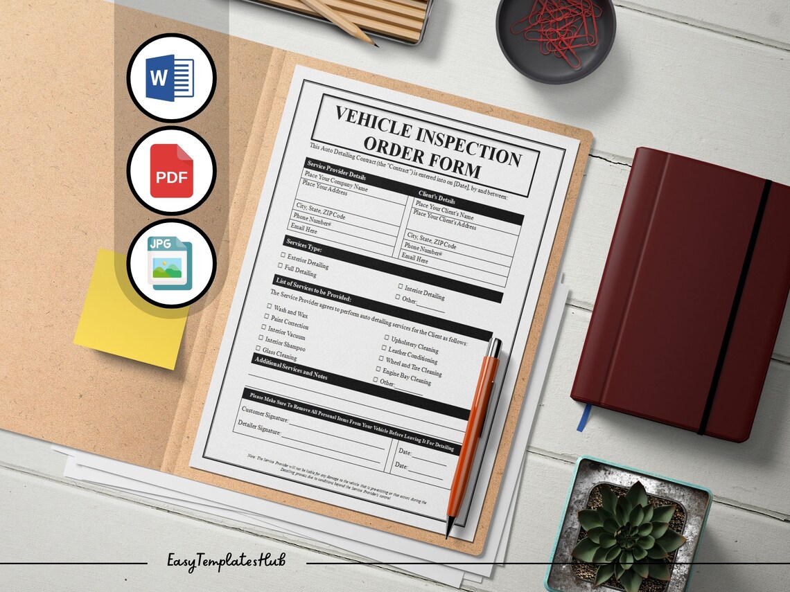 Professional Vehicle Inspection Form, Visual Inspection Form, Printable ...