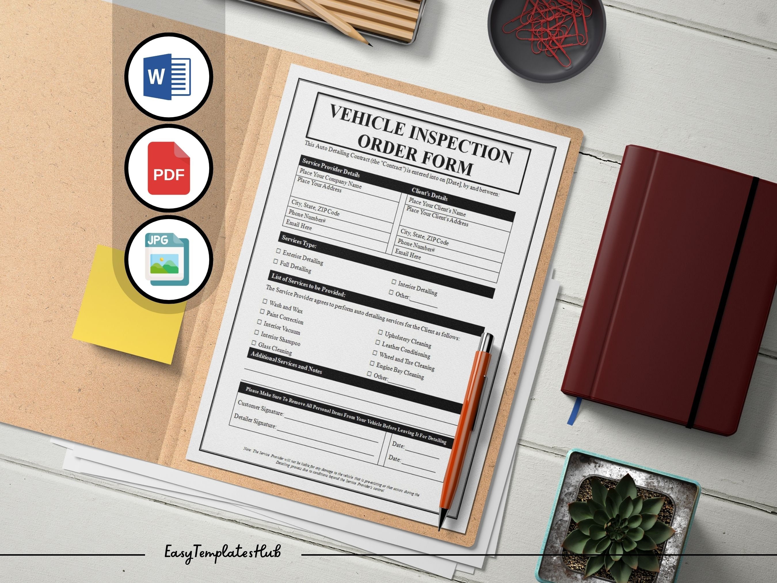 Professional Vehicle Inspection Form, Visual Inspection Form, Printable ...