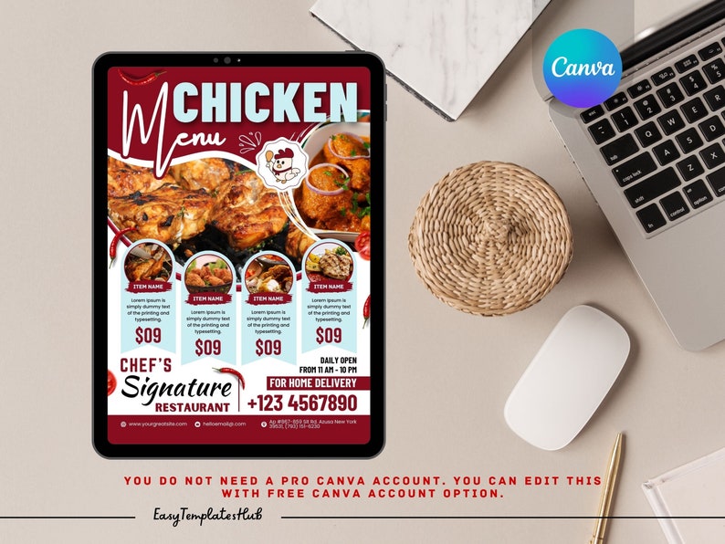 Chicken Dinner Flyer, Fry Chicken Food Menu, Editable Restaurant Menu ...