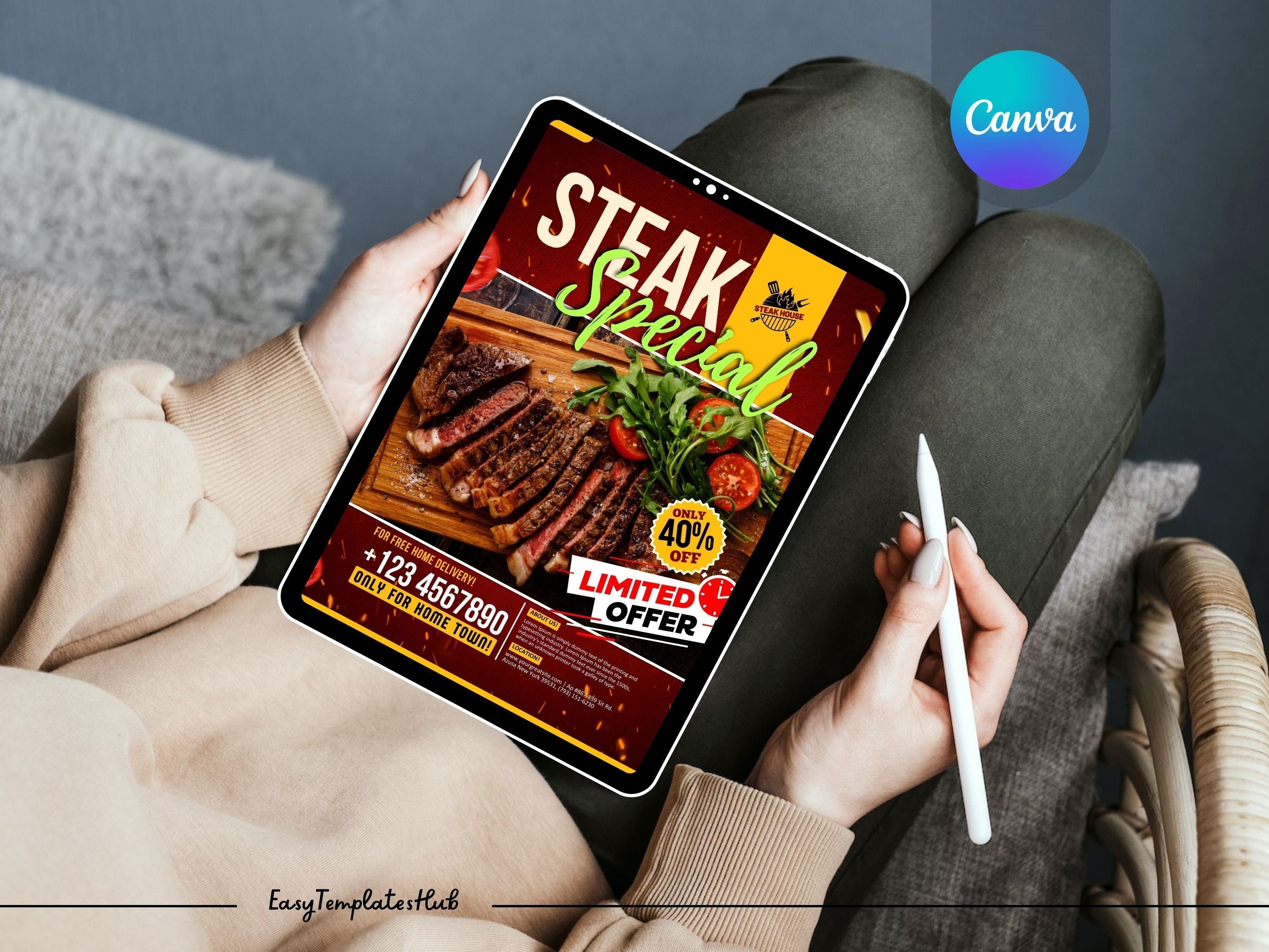 Steak Menu Flyer, Steak Special Menu, Editable Food Flyer, Restaurant ...