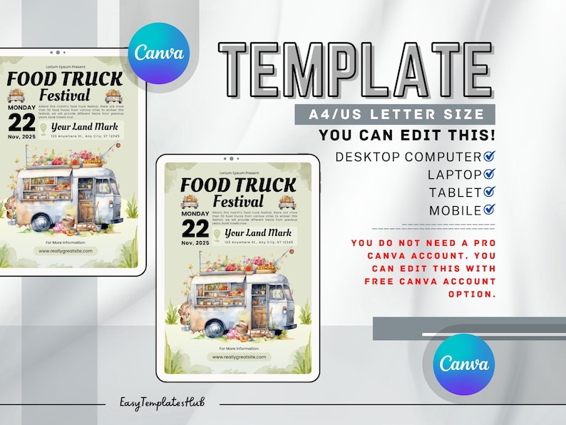 Editable Food Truck Theme Template, Food Truck Flyer, Food Truck ...
