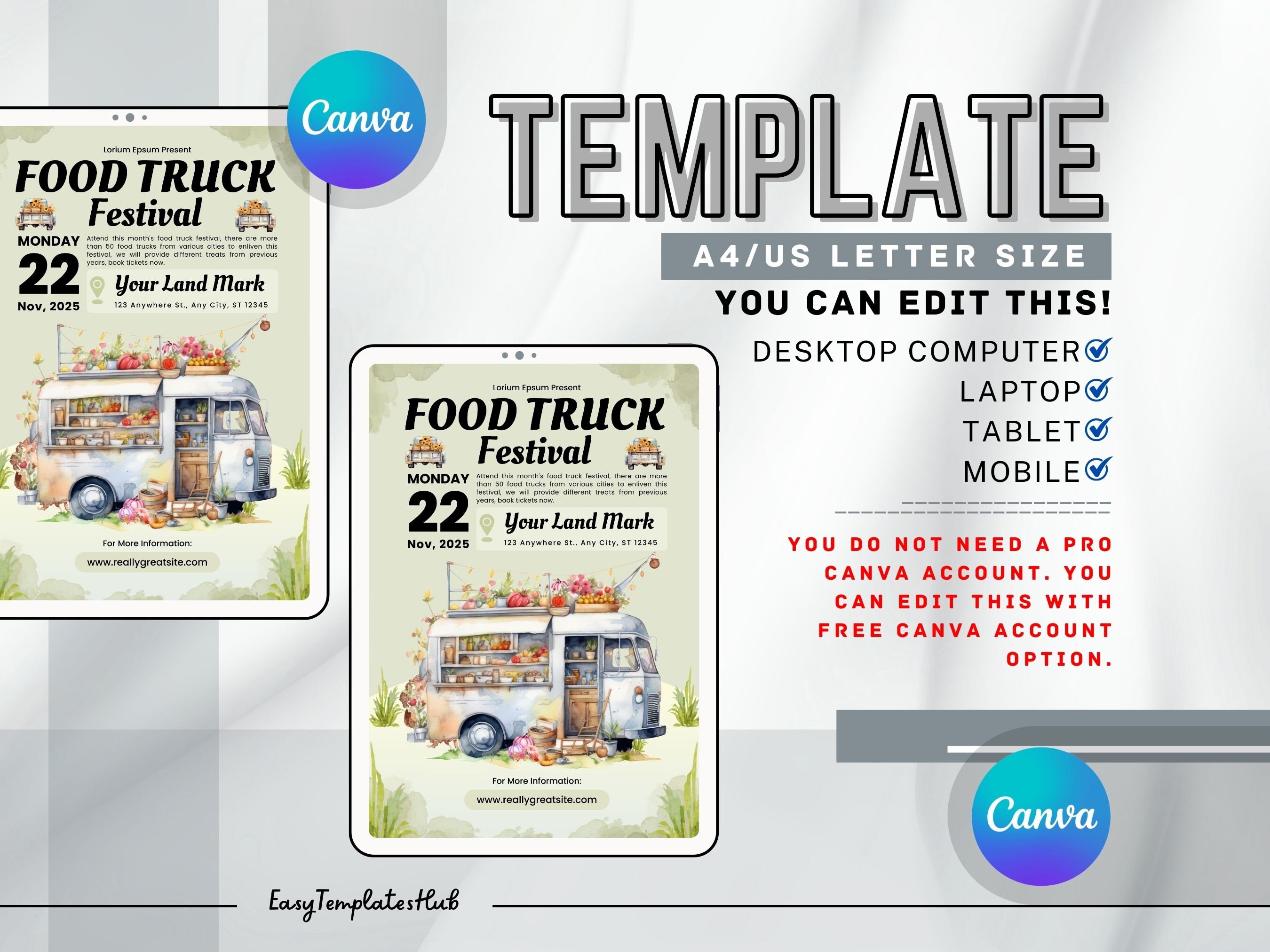 Editable Food Truck Theme Template, Food Truck Flyer, Food Truck ...