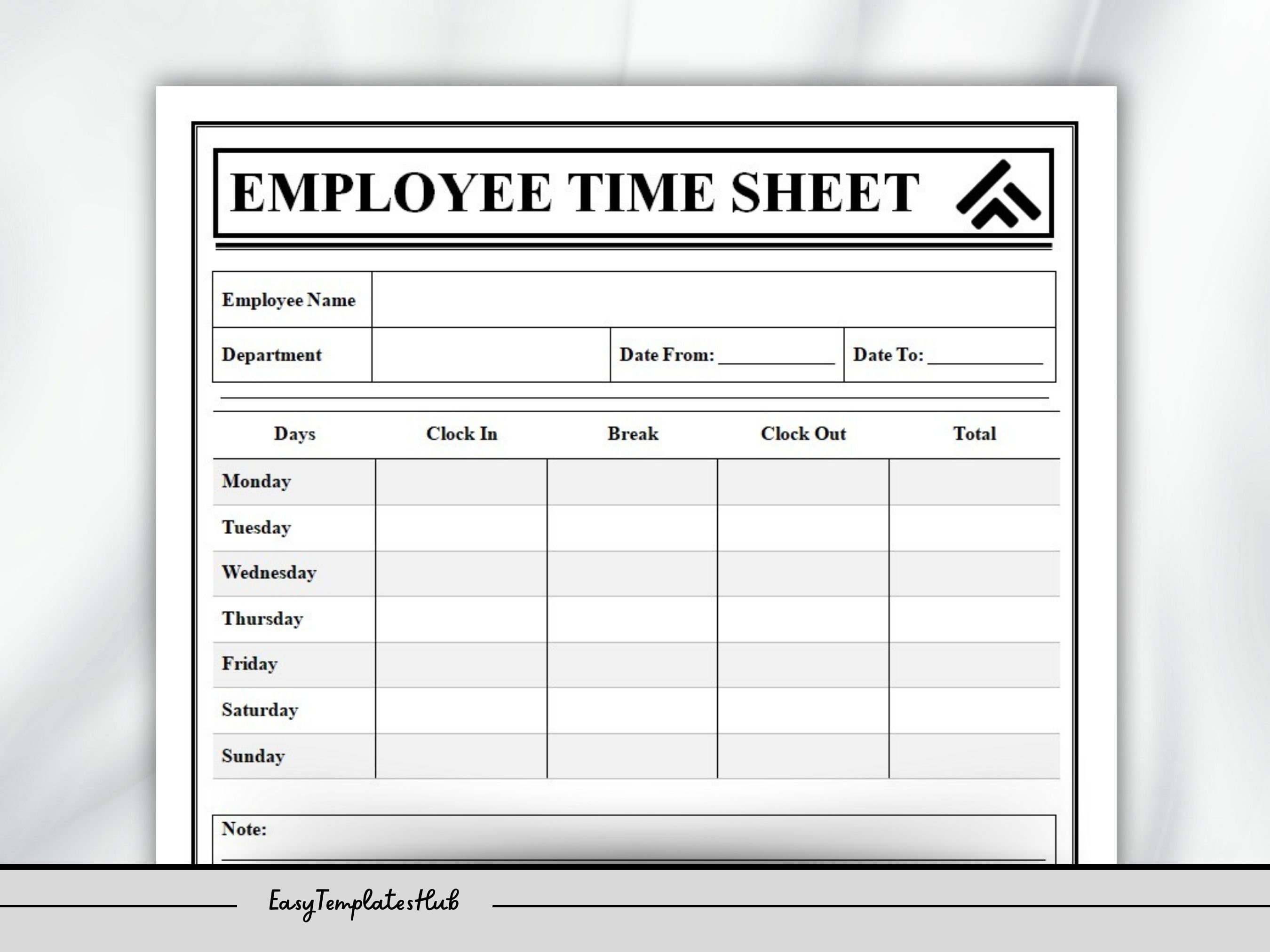 Professional Employee Weekly Time Sheet, Employee Time Sheet, Student ...
