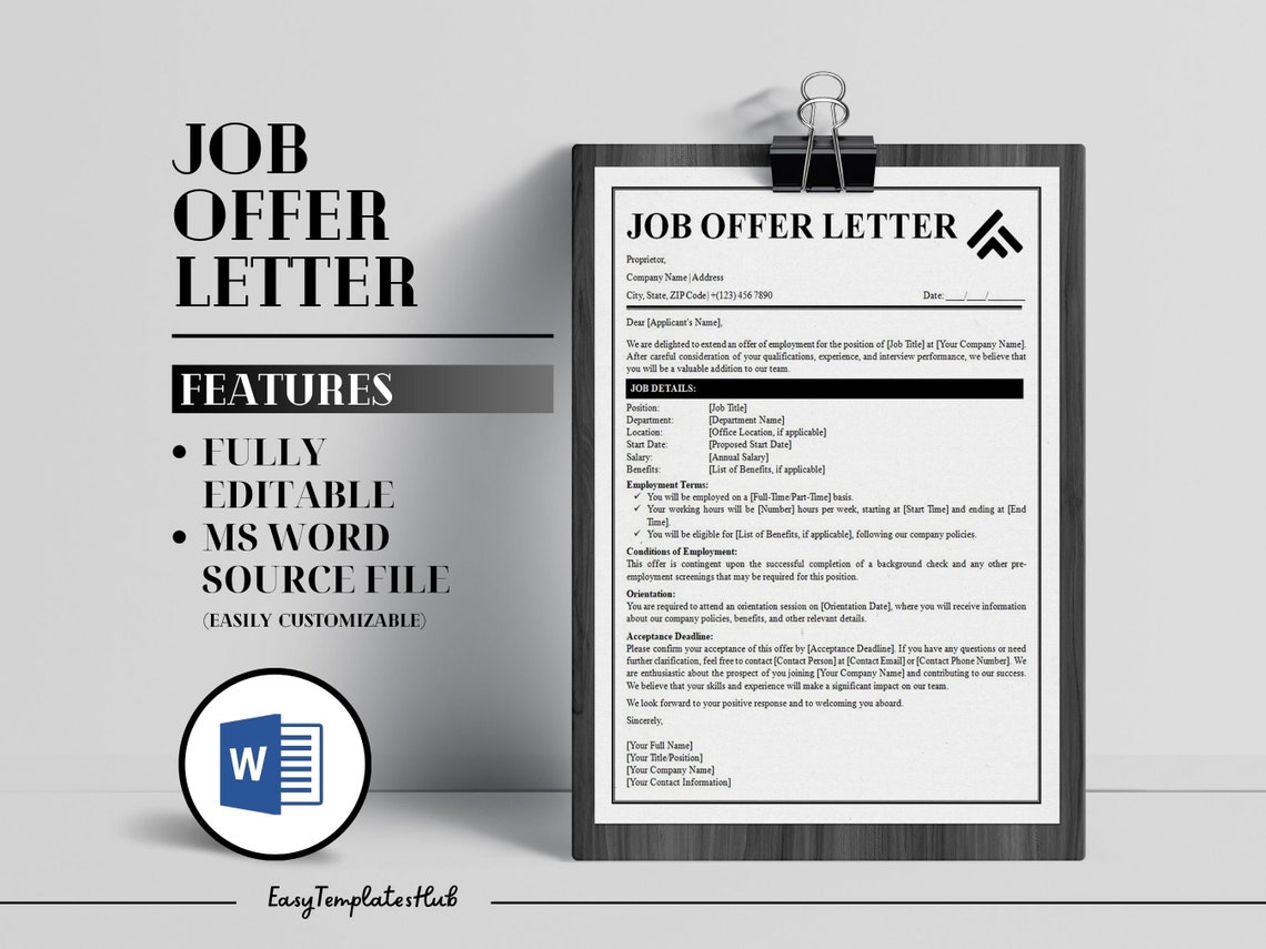 Professional Job Offer Letter, Employment Job Offer Letter, Editable ...