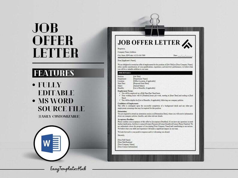 Professional Job Offer Letter, Employment Job Offer Letter, Editable ...