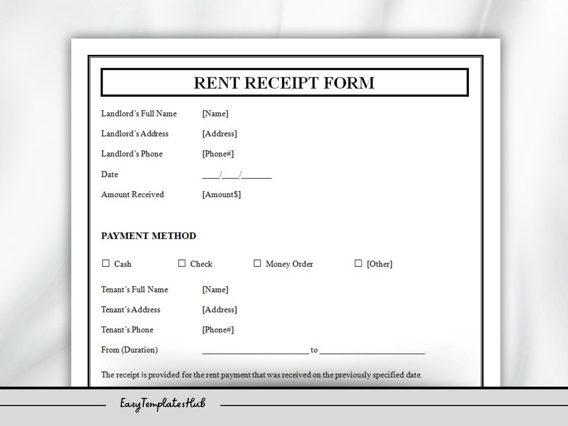 Professional Rent Receipt Form, Printable Rent Receipt, Sales Receipt ...