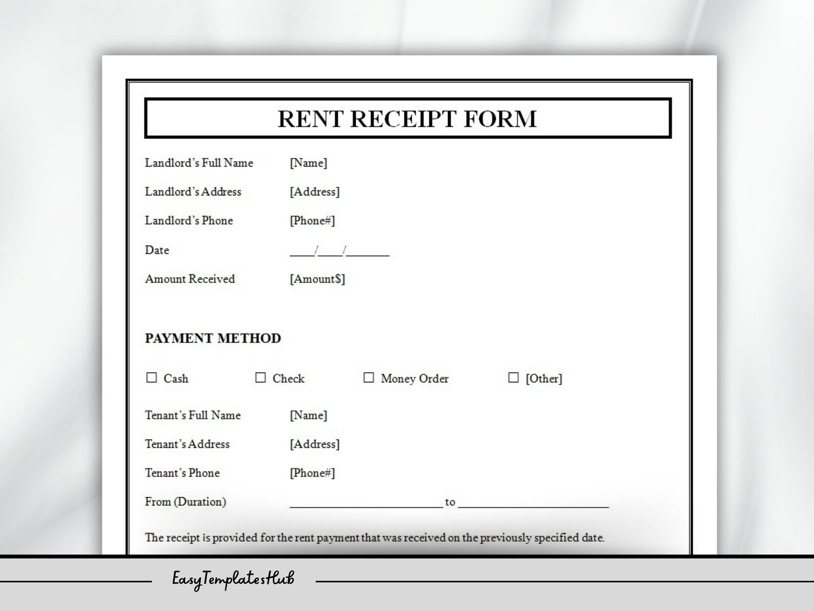 Professional Rent Receipt Form, Printable Rent Receipt, Sales Receipt ...