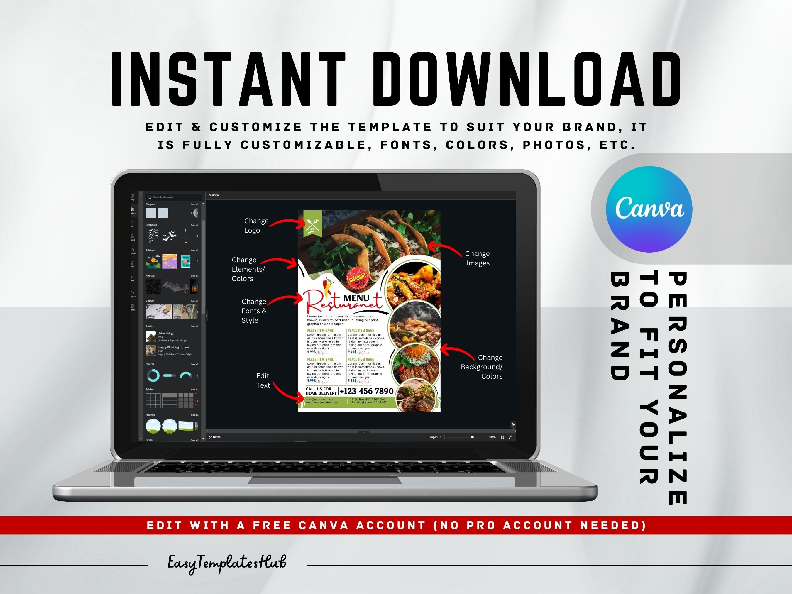 Editable Food Flyer Template, Food Menu Flyer, Restaurant Menu Template ...