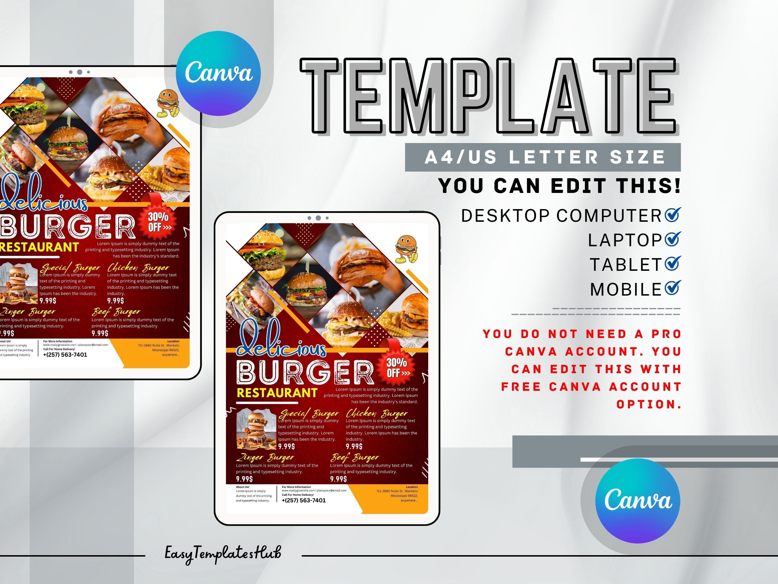 Burger Flyer Template, Food Flyer Template, DIY Canva Burger Flyer ...