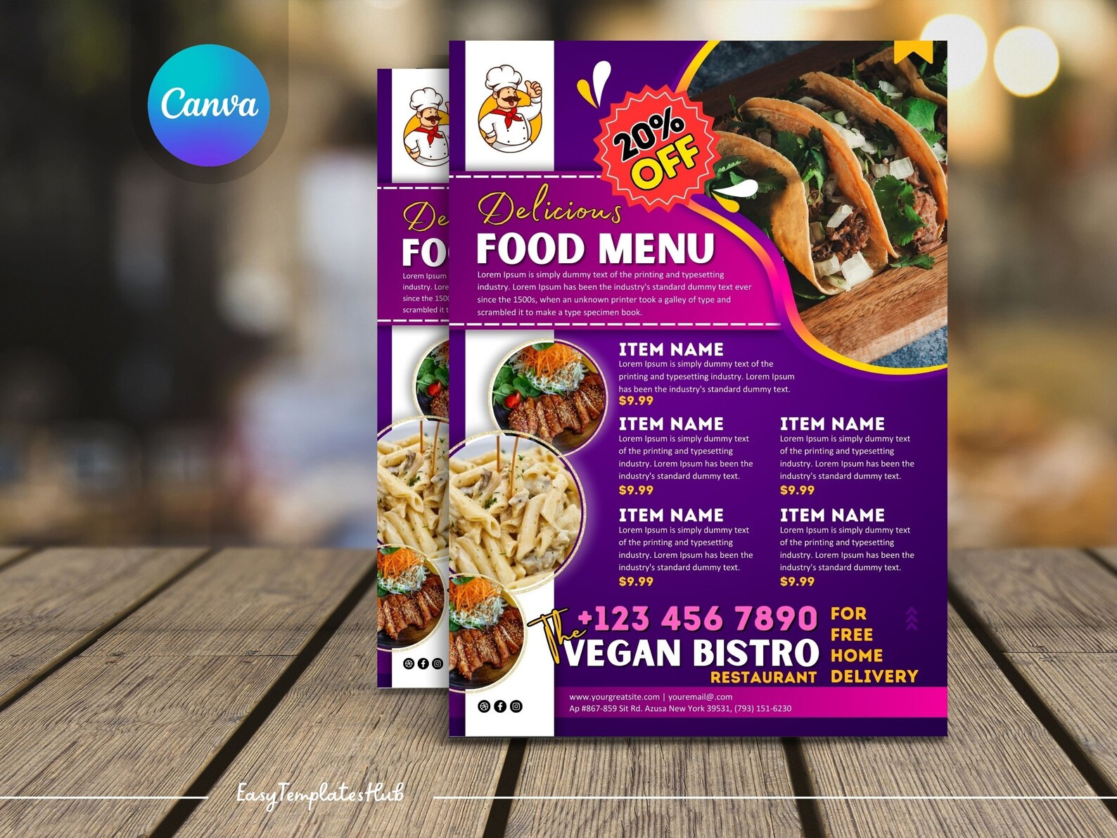 Bistro Restaurant Menu Template, Vegan Bistro Flyer, Food Menu Template ...