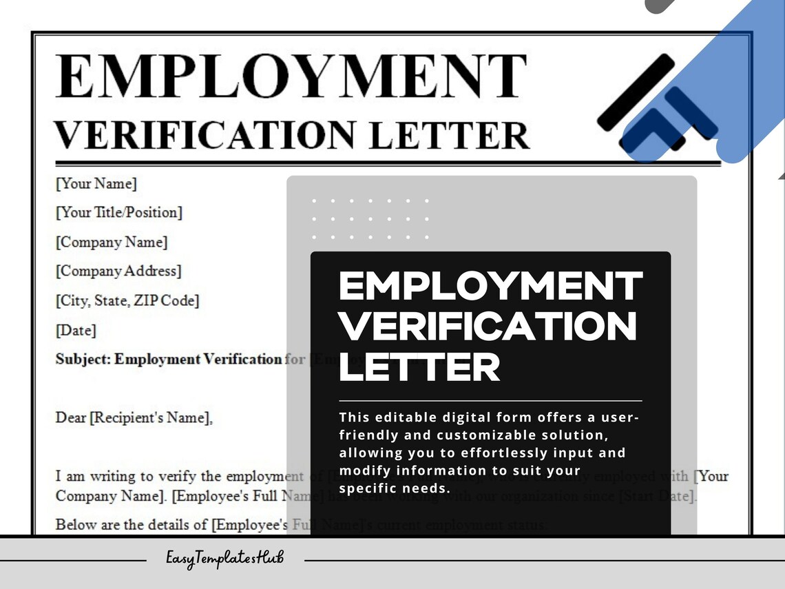 Professional Employment Verification Letter, Editable Employee ...