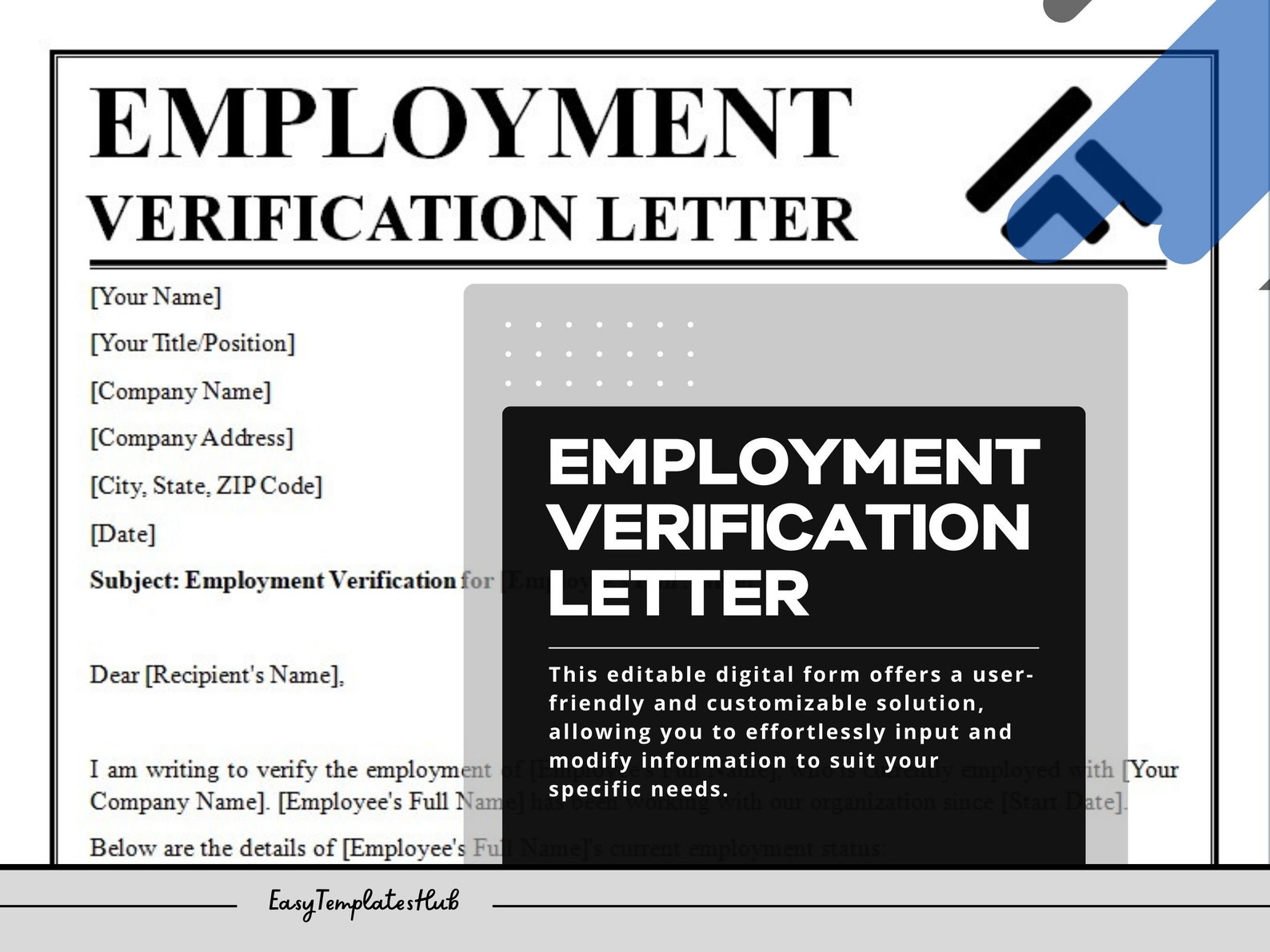 Professional Employment Verification Letter, Editable Employee ...