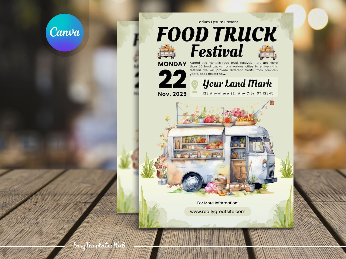 Editable Food Truck Theme Template, Food Truck Flyer, Food Truck ...