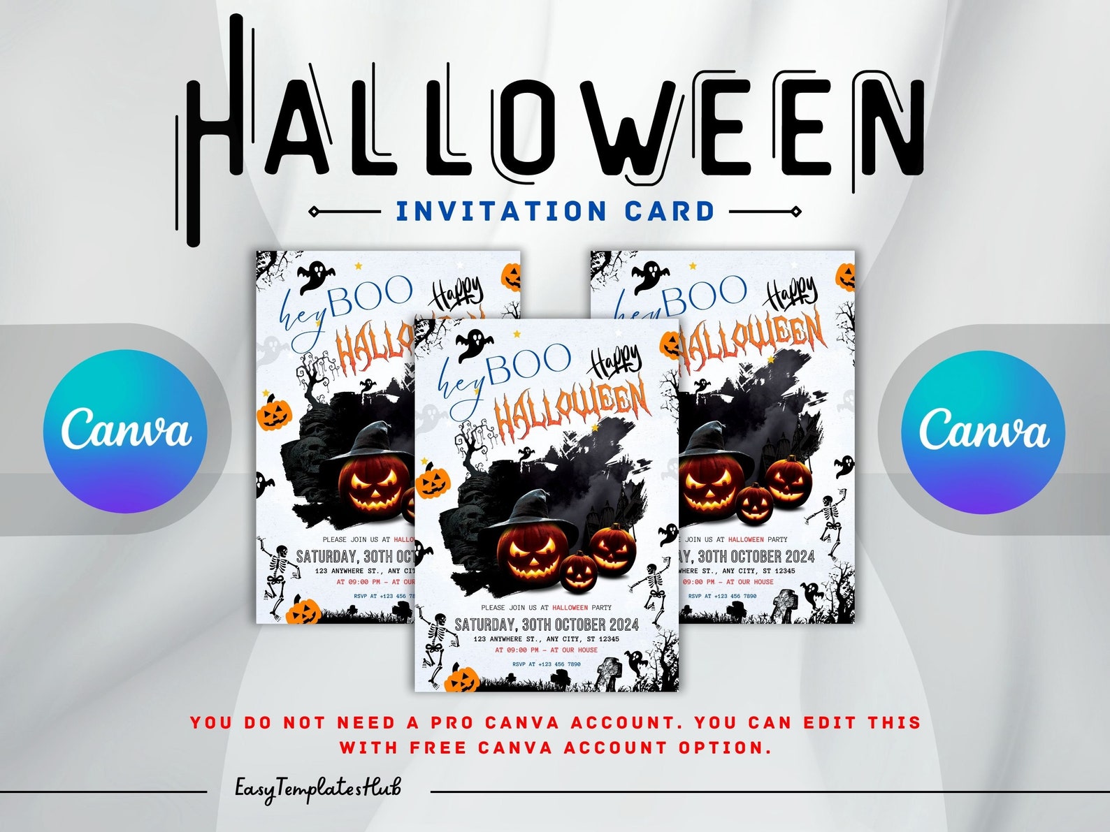 Halloween Invitations, Halloween Canva Template, Halloween E-card ...